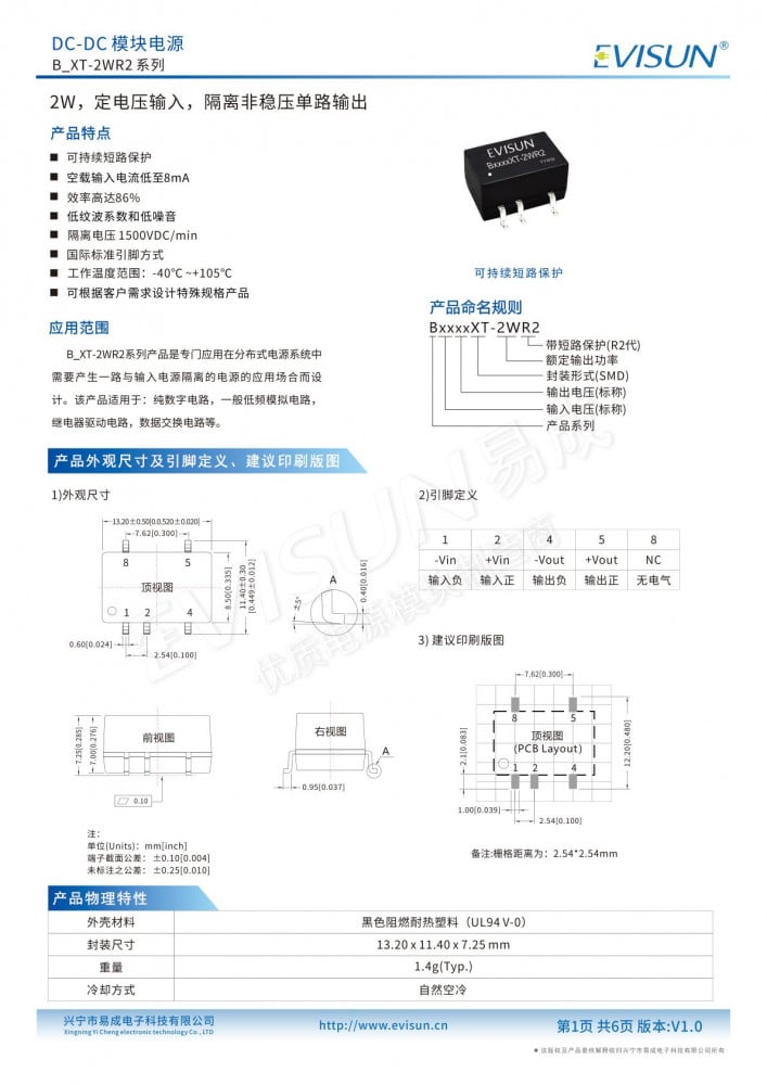 EVISUN B0503XT-2WR2 datasheet page 1