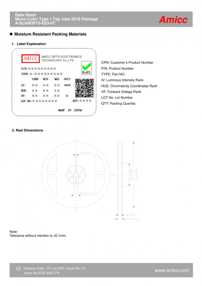 A-SL686W1D-E03-4T reel dimensions