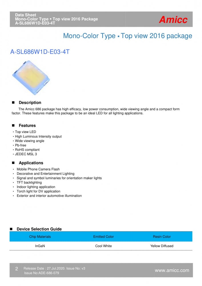 A-SL686W1D-E03-4T package overview