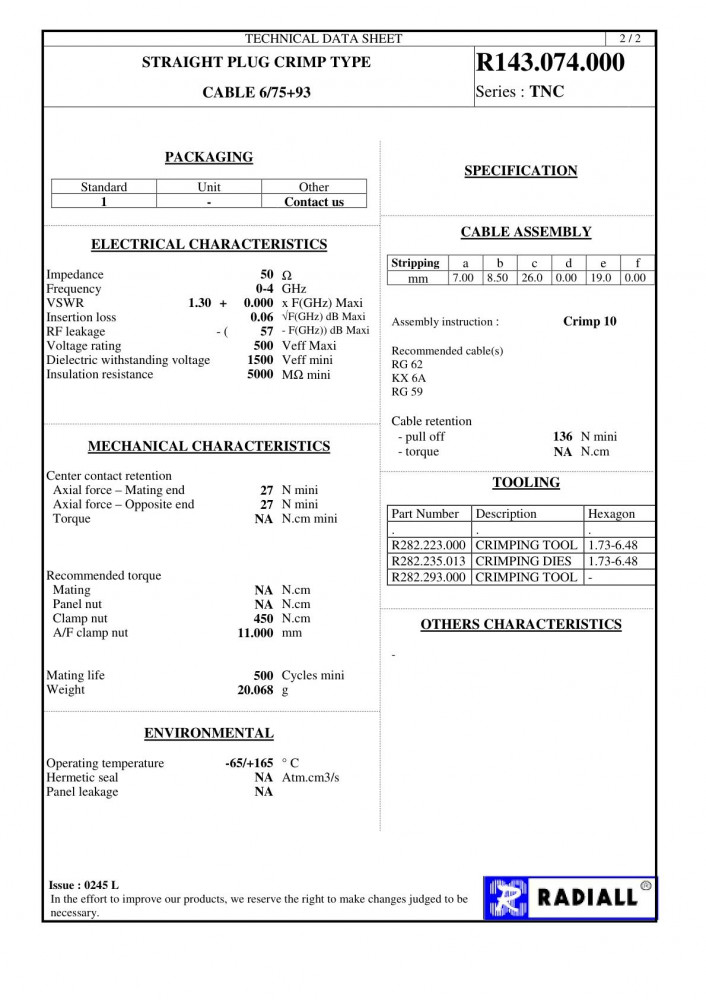 Radiall R143074000 technical datasheet page 2