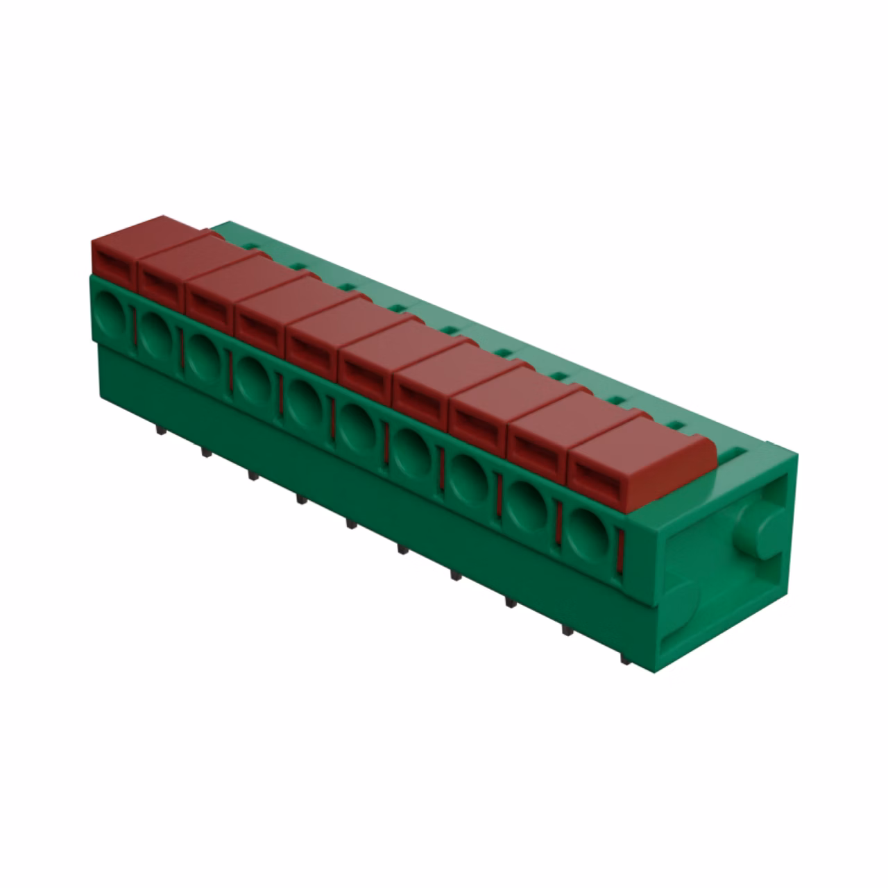 5.00mm Pitch, Eurostyle Fixed-Mount Push-Button Terminal Block, Horizontal, 10A, 22-14 AWG, Green, 10 Circuits for sale