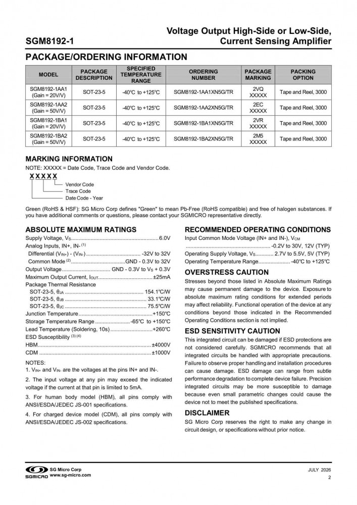 SGM8192-1 datasheet page 2