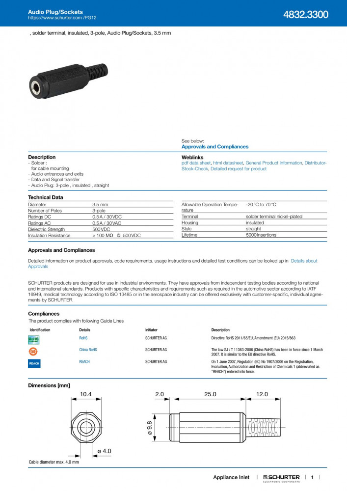 SCHURTER 4832.3300 datasheet page 1