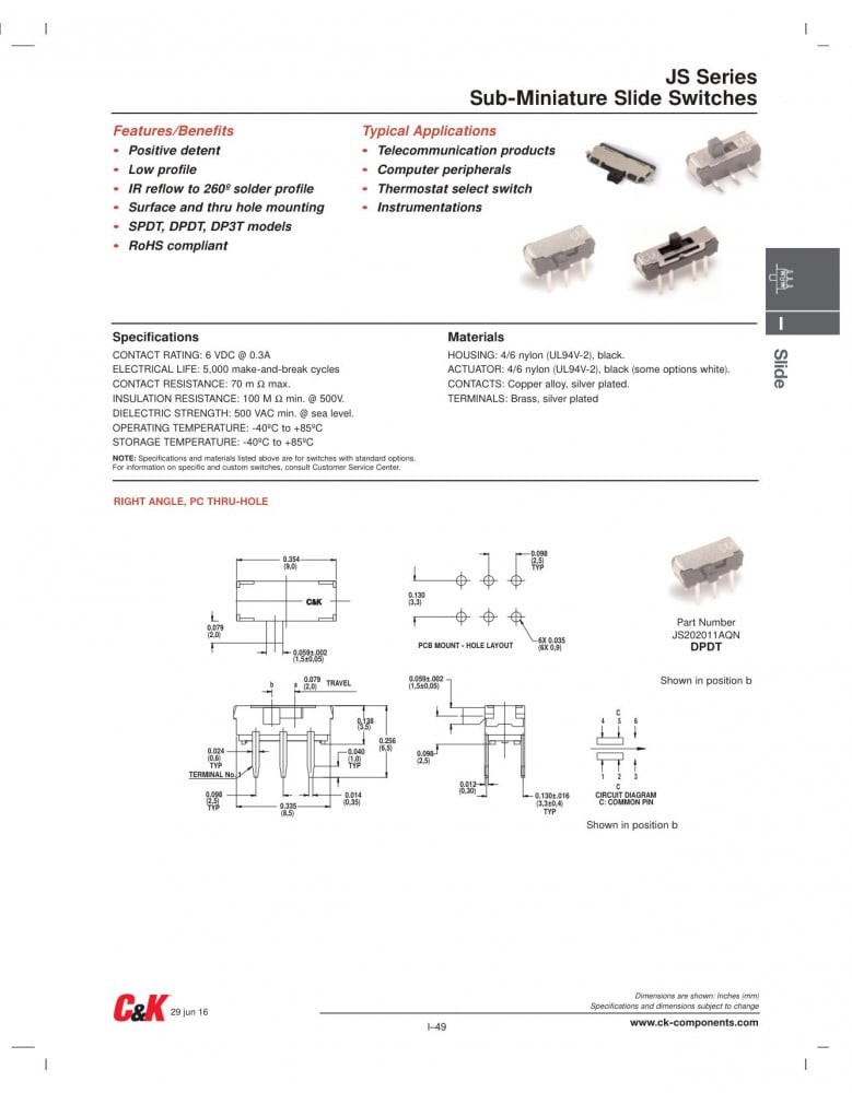 C&K JS Series datasheet page 1