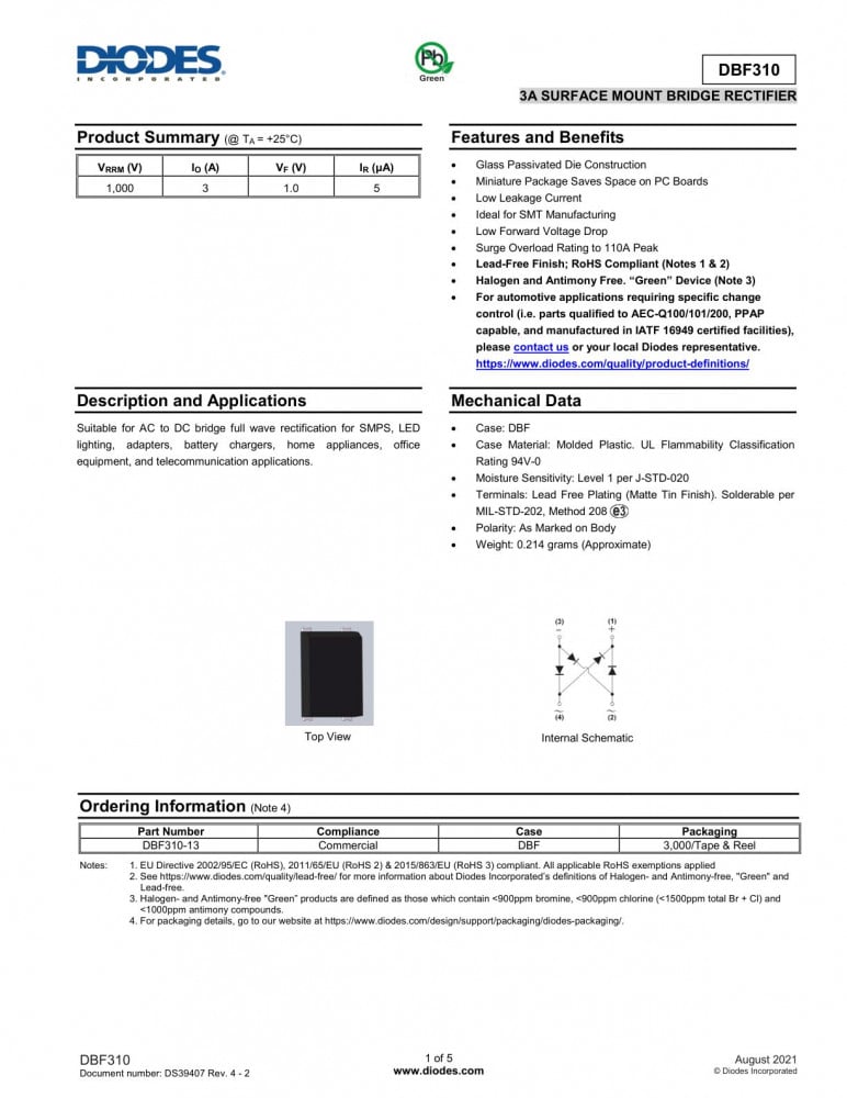 DBF310-13 datasheet page 1