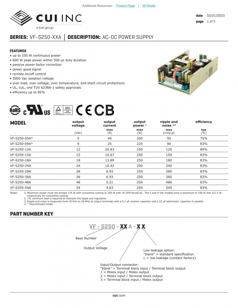 VF-S250-12A datasheet page 1