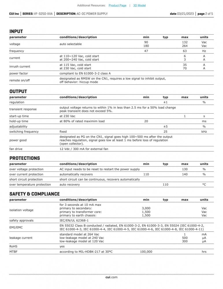 VF-S250-12A datasheet page 2
