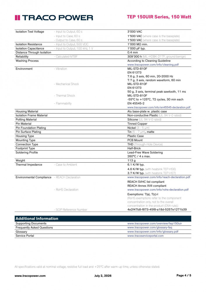 TEP 150UIR technical document page 4