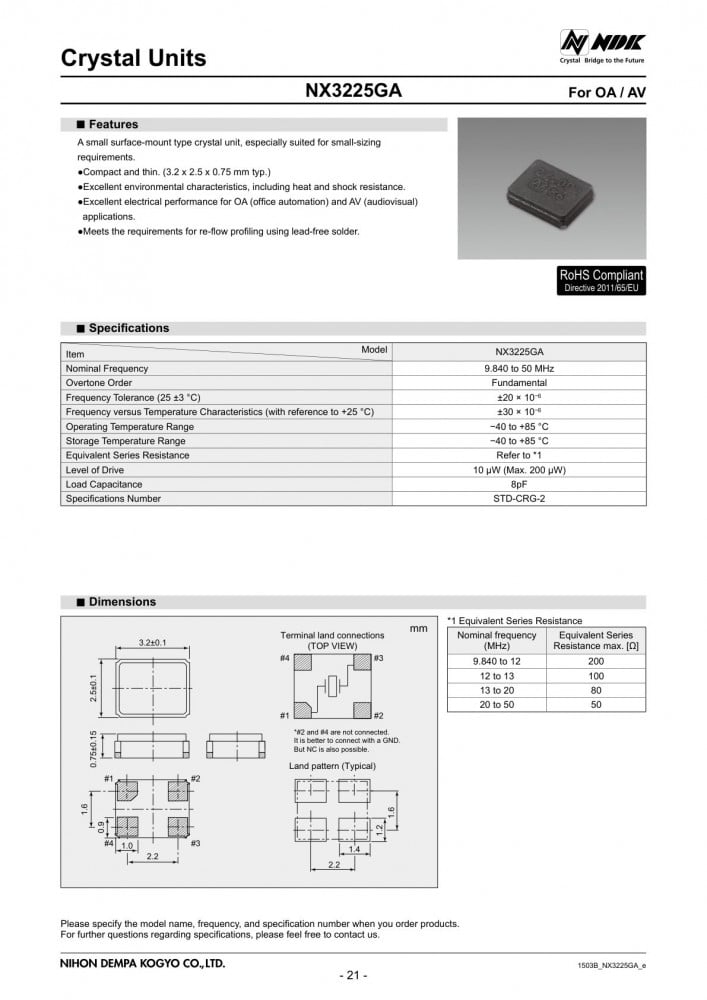 NDK NX3225GA technical document preview