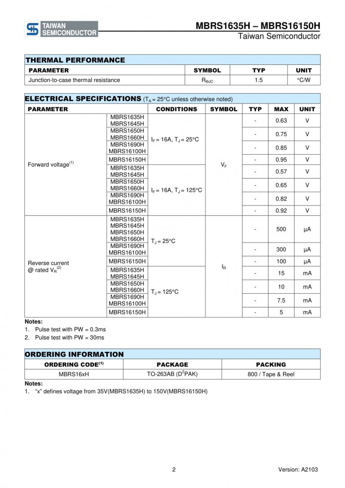 MBRS16150H datasheet page 2