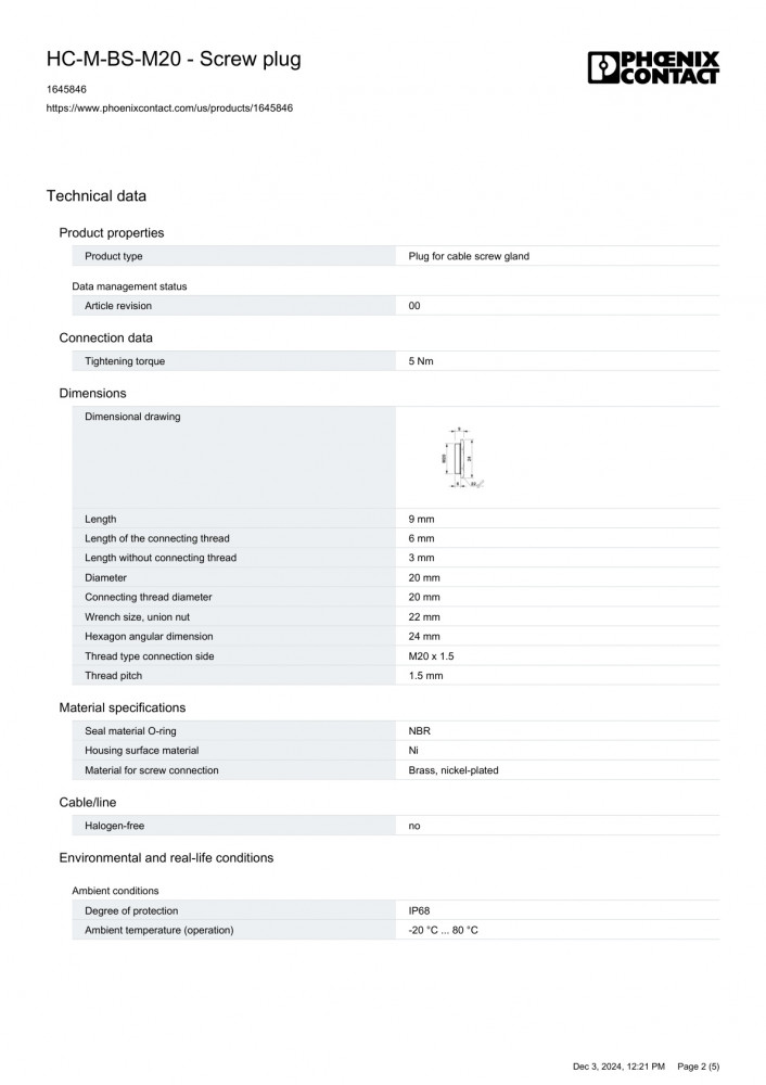 Phoenix Contact 1645846 technical document page 2