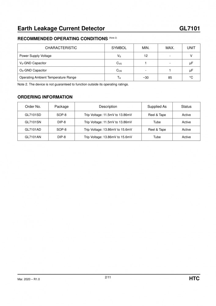 GL7101SN datasheet page 2