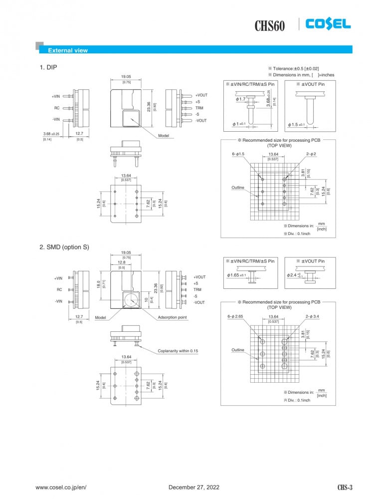 Cosel CHS-series datasheet page 3
