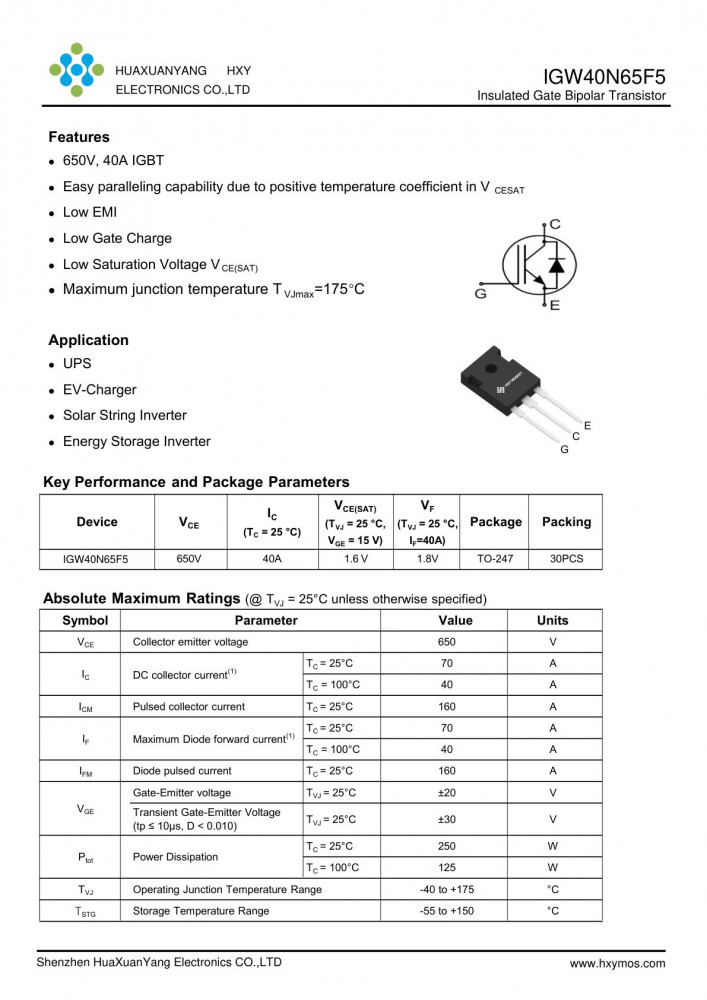 IGW40N65F5-HXY datasheet page 1