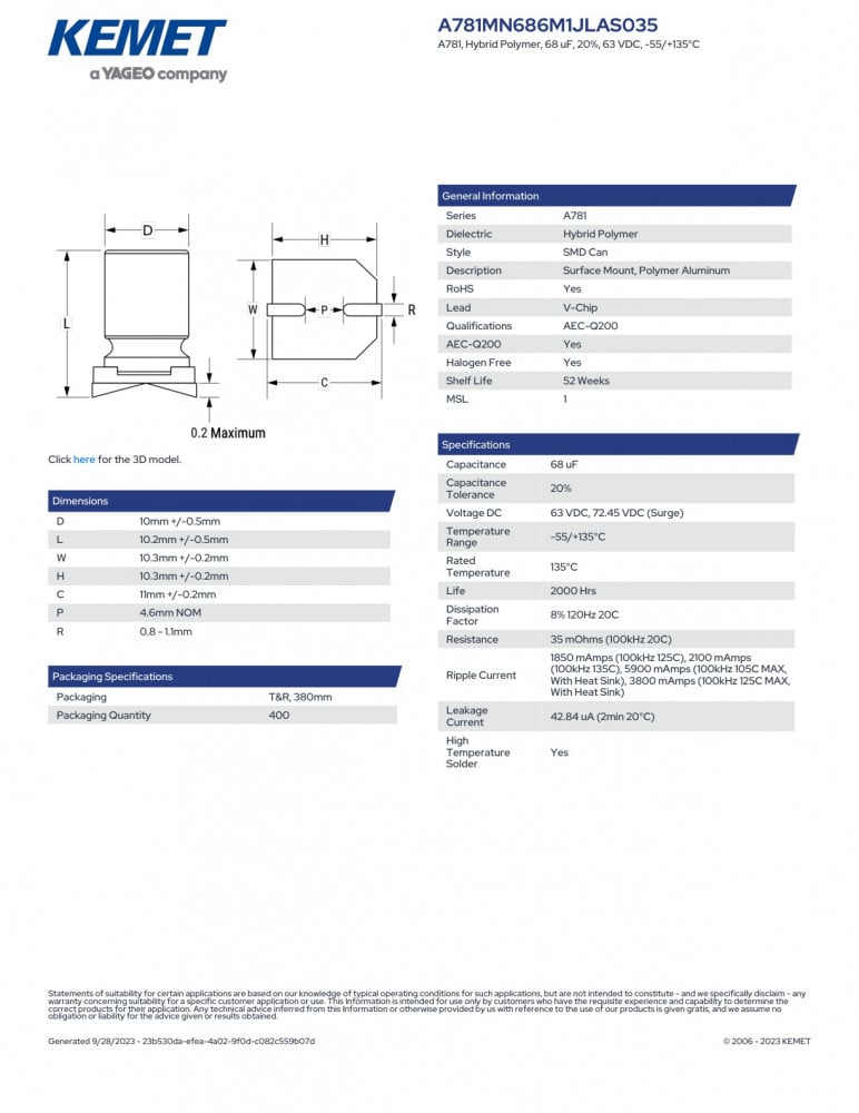 KEMET A781MN686M1JLAS035 technical document