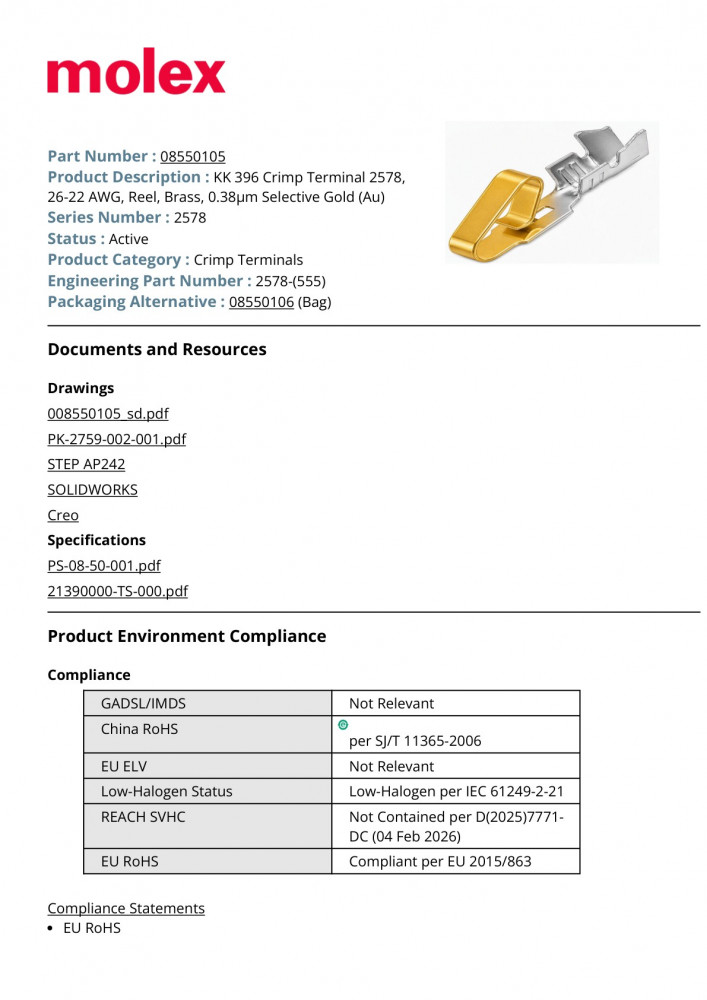 MOLEX KK 396 technical document page 1