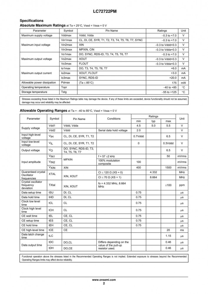 LC72722PM datasheet page 3