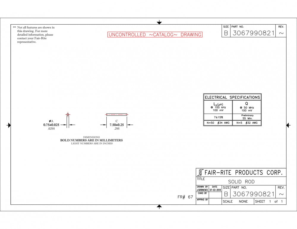 Fair-Rite 3067990821 technical document page