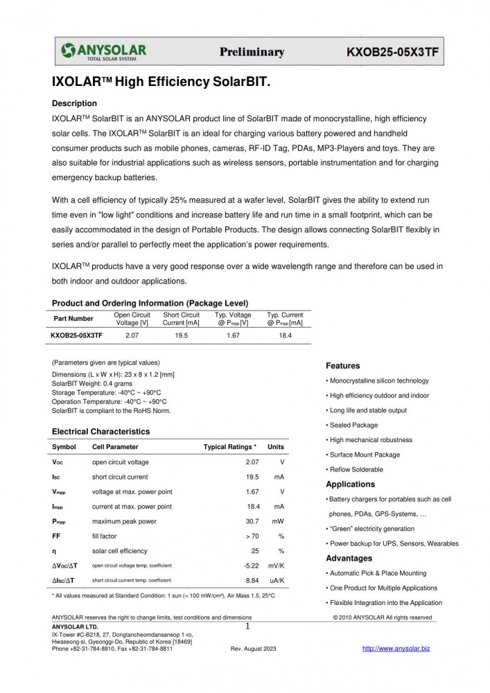 ANYSOLAR KXOB25-05X3TF-TR datasheet page 1