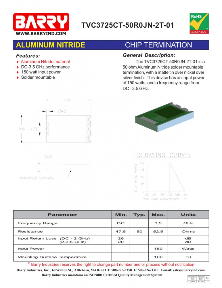 TVC3725CT-50R0JN-2T-01 technical document page