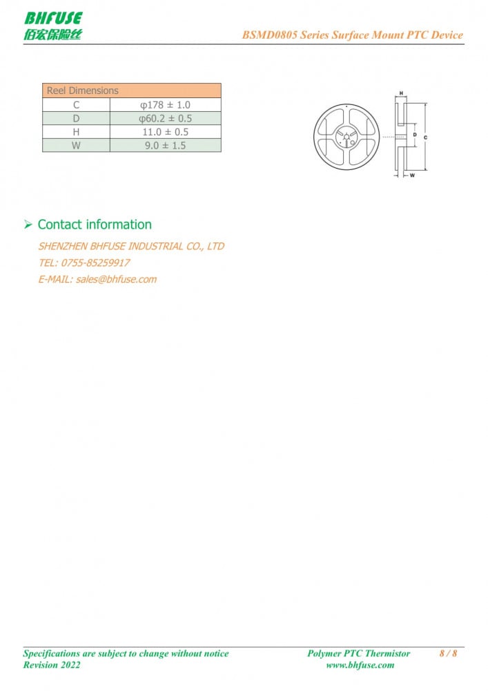 BHFUSE BSMD0805 PPTC datasheet page 8