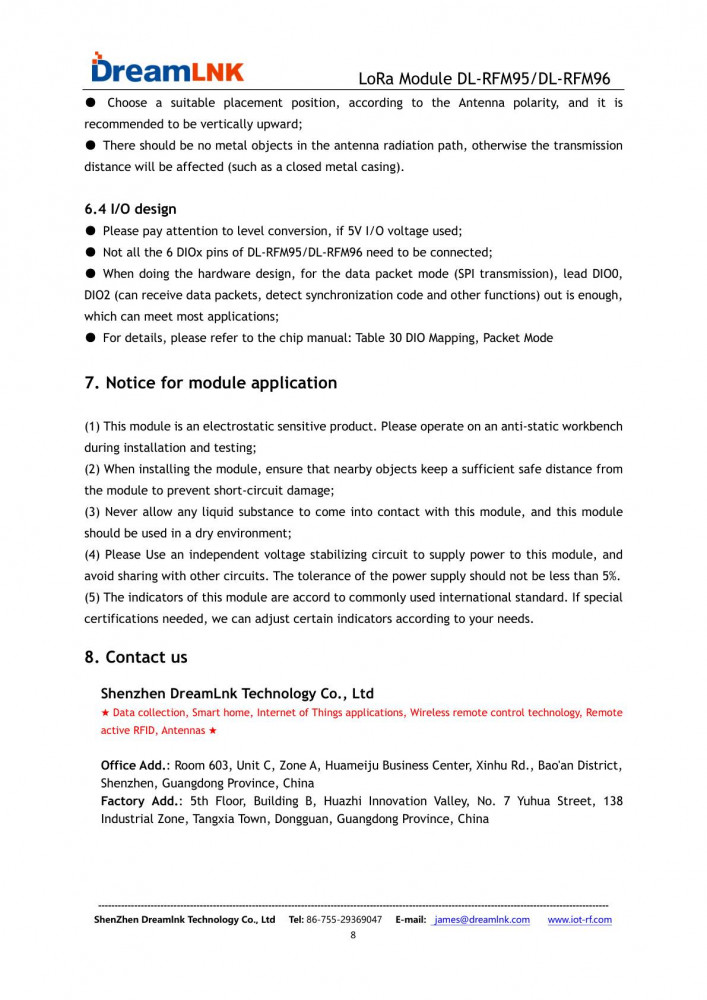 DL-RFM95 technical document page 8