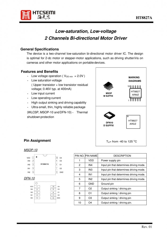 HT8827ARMZ datasheet page 1