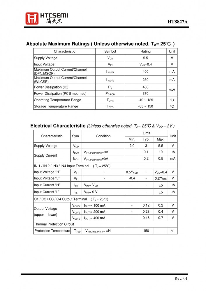 HT8827ARMZ datasheet page 3