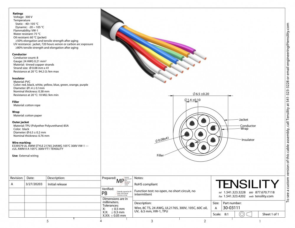 Tensility 30-03111 cable product drawing