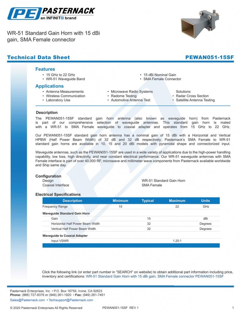PEWAN051-15SF technical document page 1