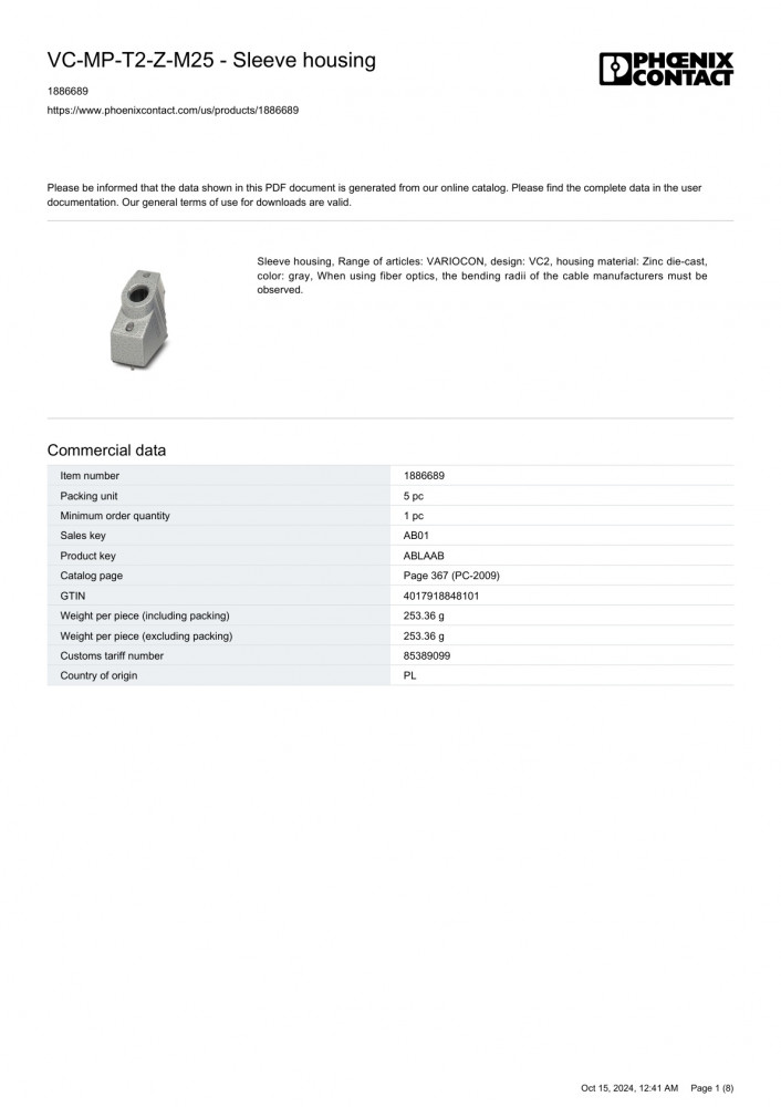 Phoenix Contact 1886689 product document page 1