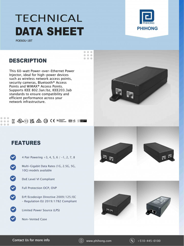 POE60U-1BT series datasheet page 1