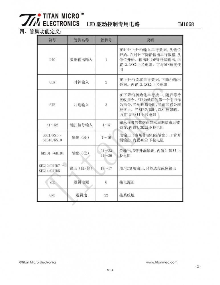 TM1668 technical document page 2