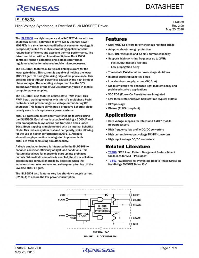 ISL95808HRZ-T datasheet page 1