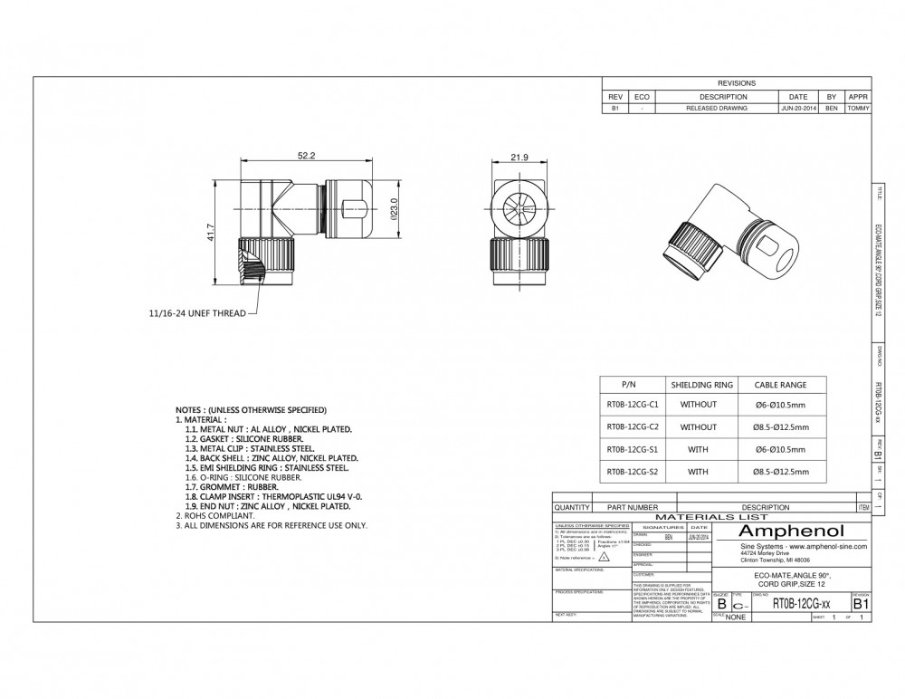 Amphenol RT0B-12CG-NS1 technical drawing
