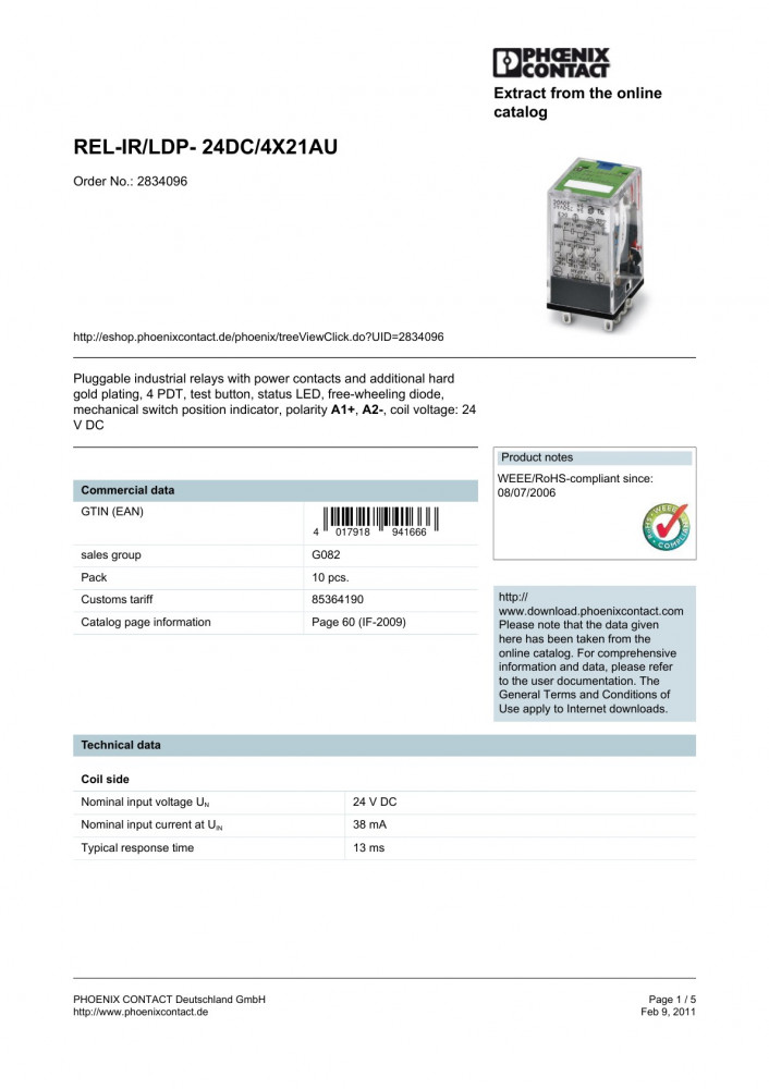 Phoenix Contact 2834096 technical document page 1