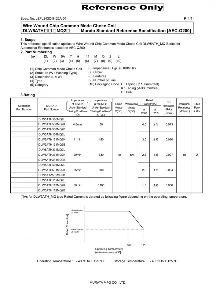 DLW5ATH501MQ2L specification page 1