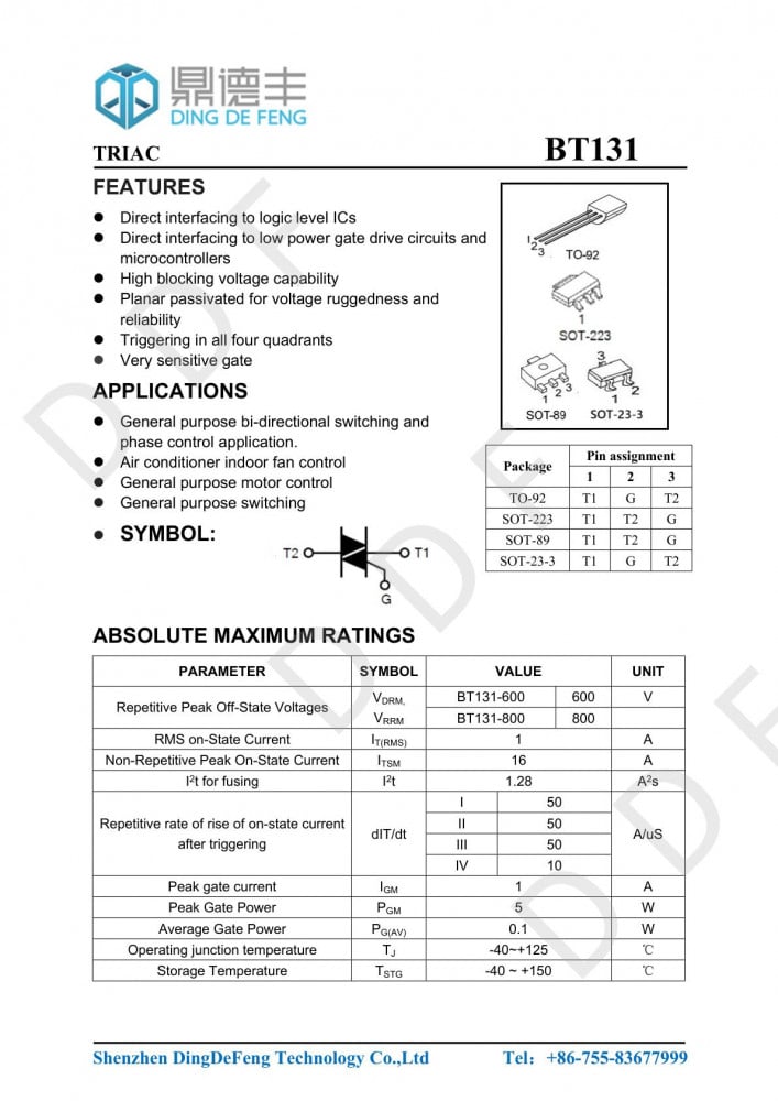 BT131-600-SOT-23-3 datasheet page 1