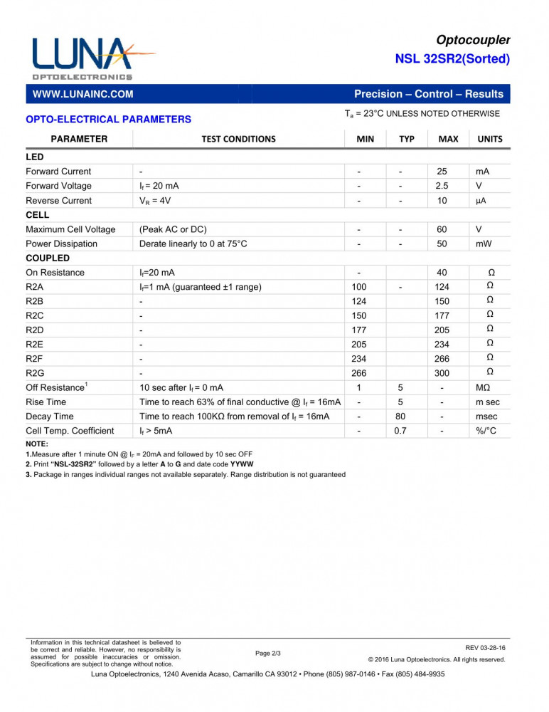 NSL-32SR2 technical document page 2