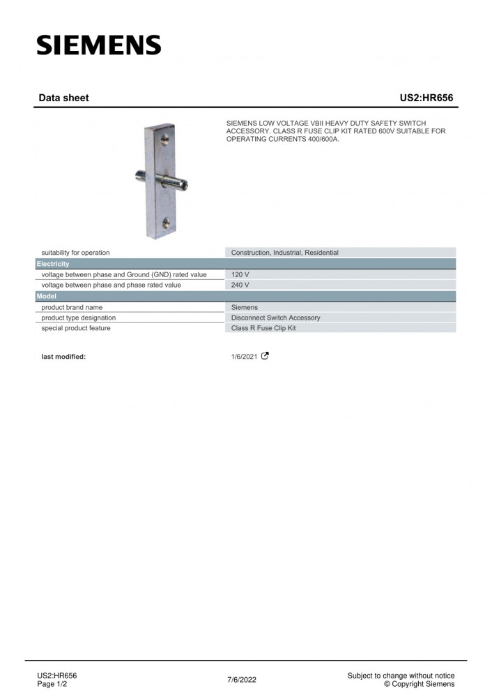 SIEMENS HR656 datasheet page 1