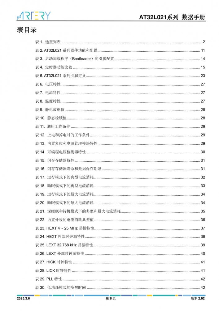 AT32L021C8T7 technical document page 6