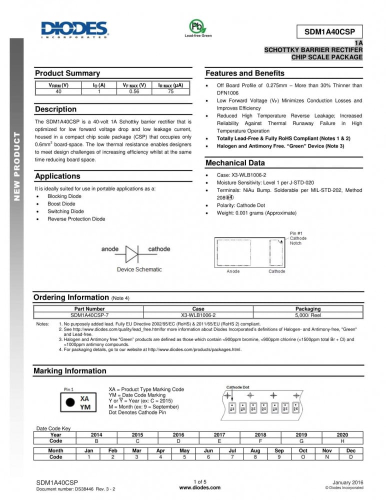 SDM1A40CSP-7 datasheet page 1