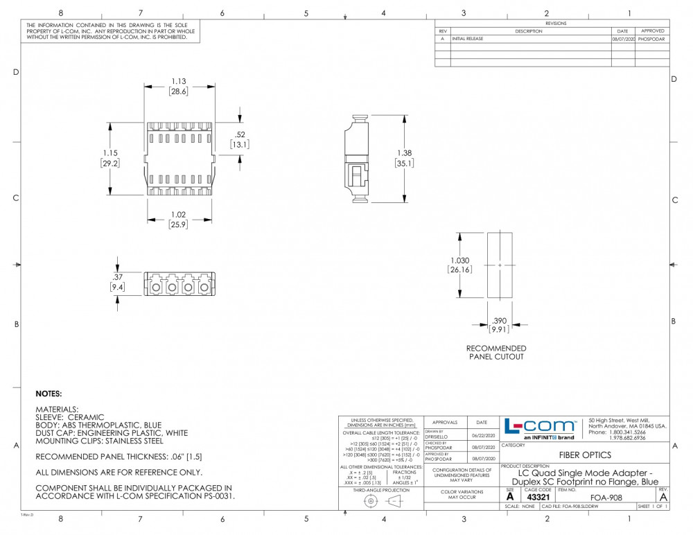 L-com FOA-908 technical drawing page