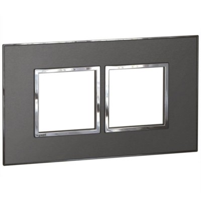 Arteor - Italian / US standard square plate 4 modules - Glossy stainless steel reflective finish - Snap-on mounting, 157x92x8mm