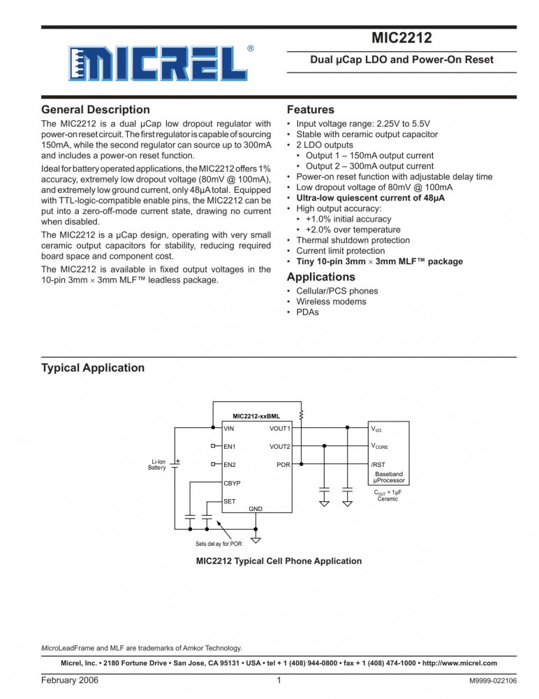 MIC2212 datasheet page 1