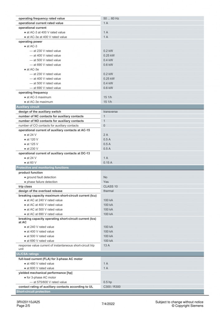 3RV20110JA25 technical document page 2