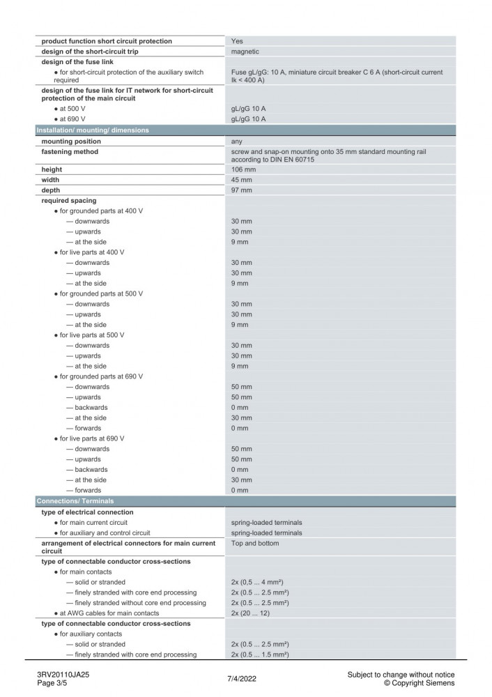 3RV20110JA25 technical document page 3