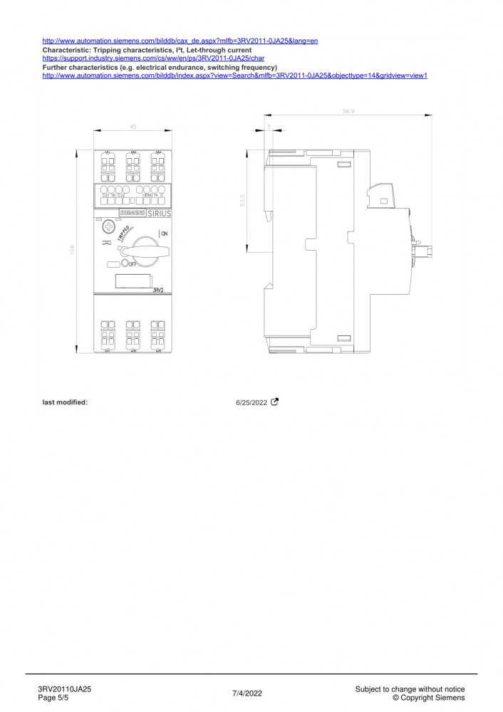 3RV20110JA25 technical document page 5