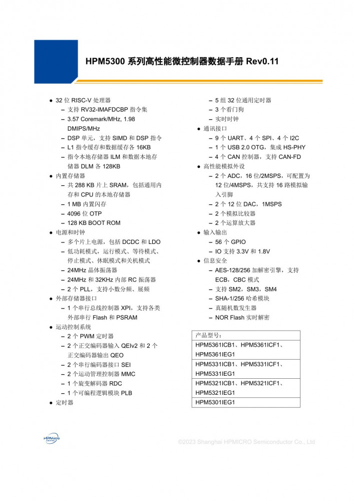 HPM5300 datasheet page 1