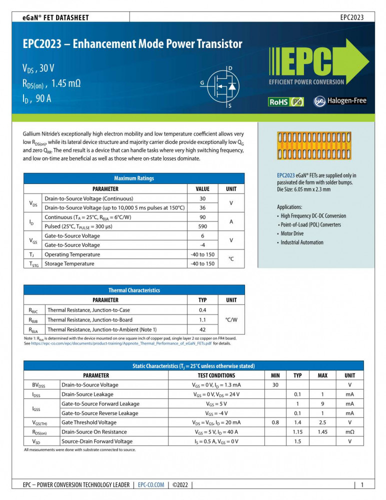 EPC2023 datasheet page 1